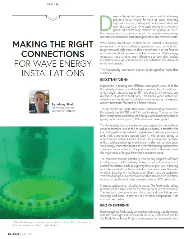 Making the right connections for wave energy installations | Acteon